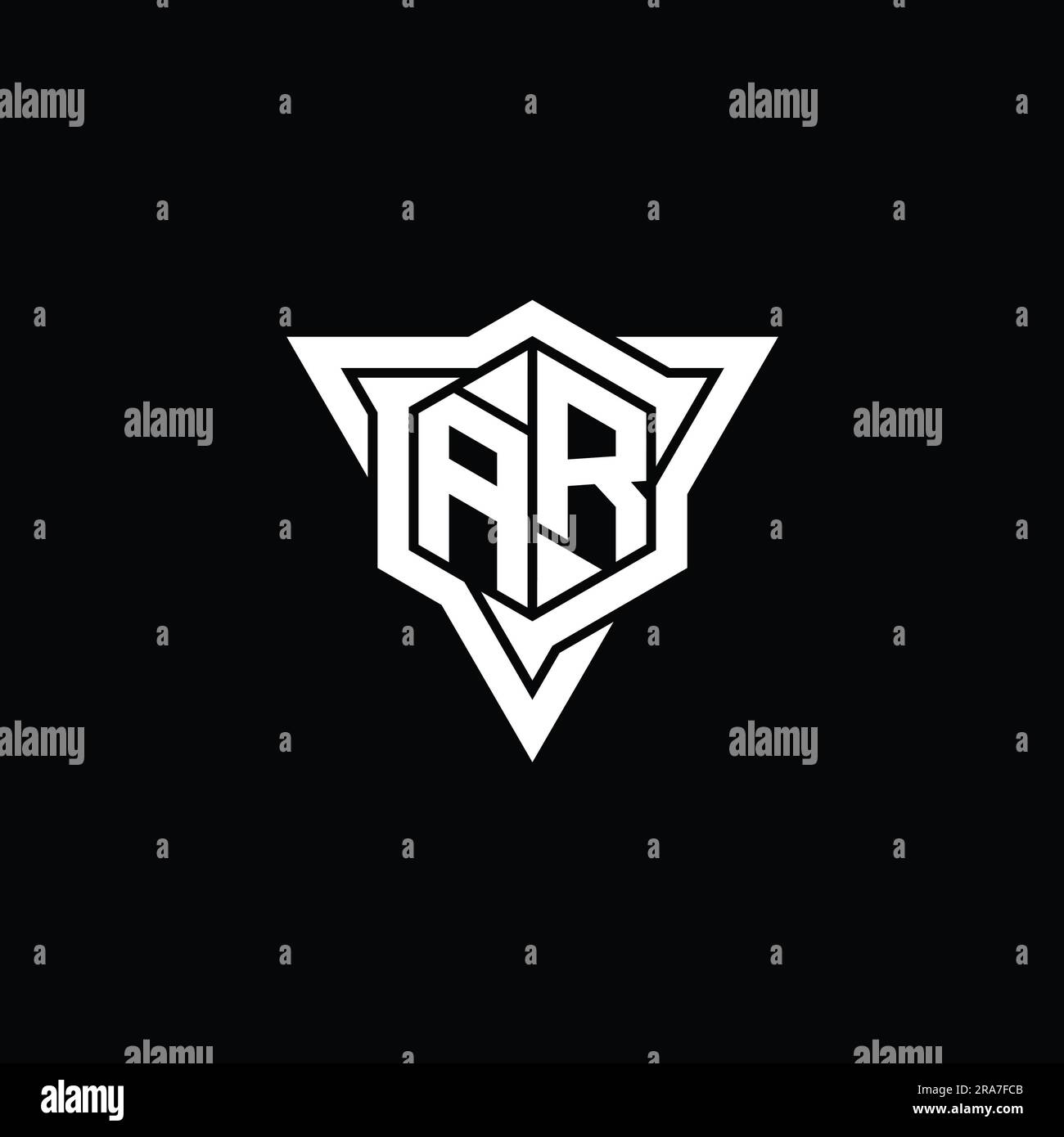 AR Letter Logo monogram hexagon shape with triangle outline sharp slice style design template ...