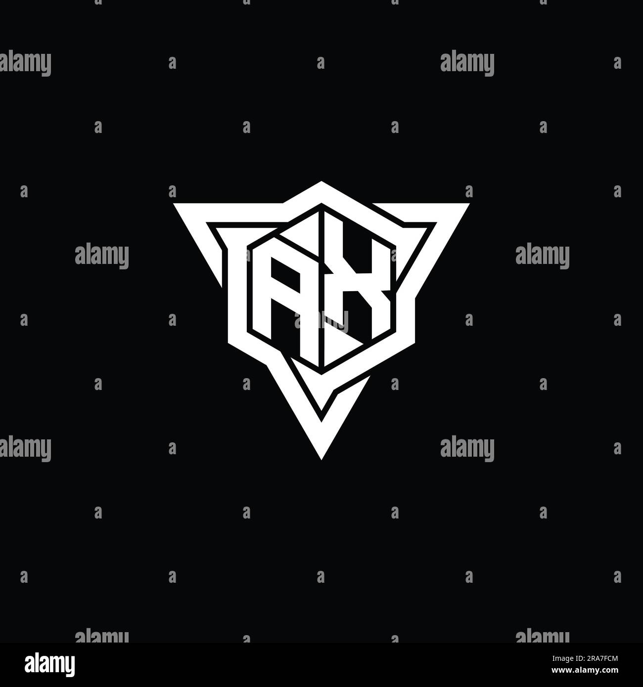 AX Letter Logo monogram hexagon shape with triangle outline sharp slice ...