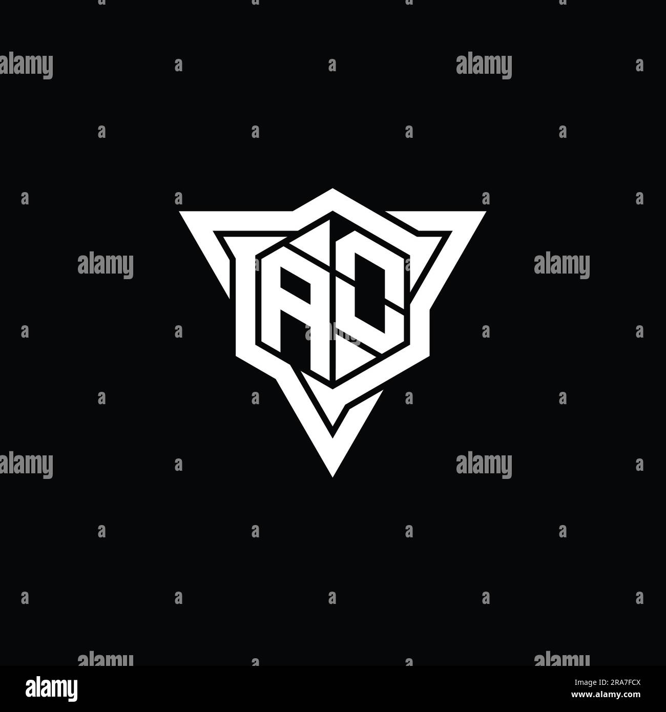 AO Letter Logo monogram hexagon shape with triangle outline sharp slice ...