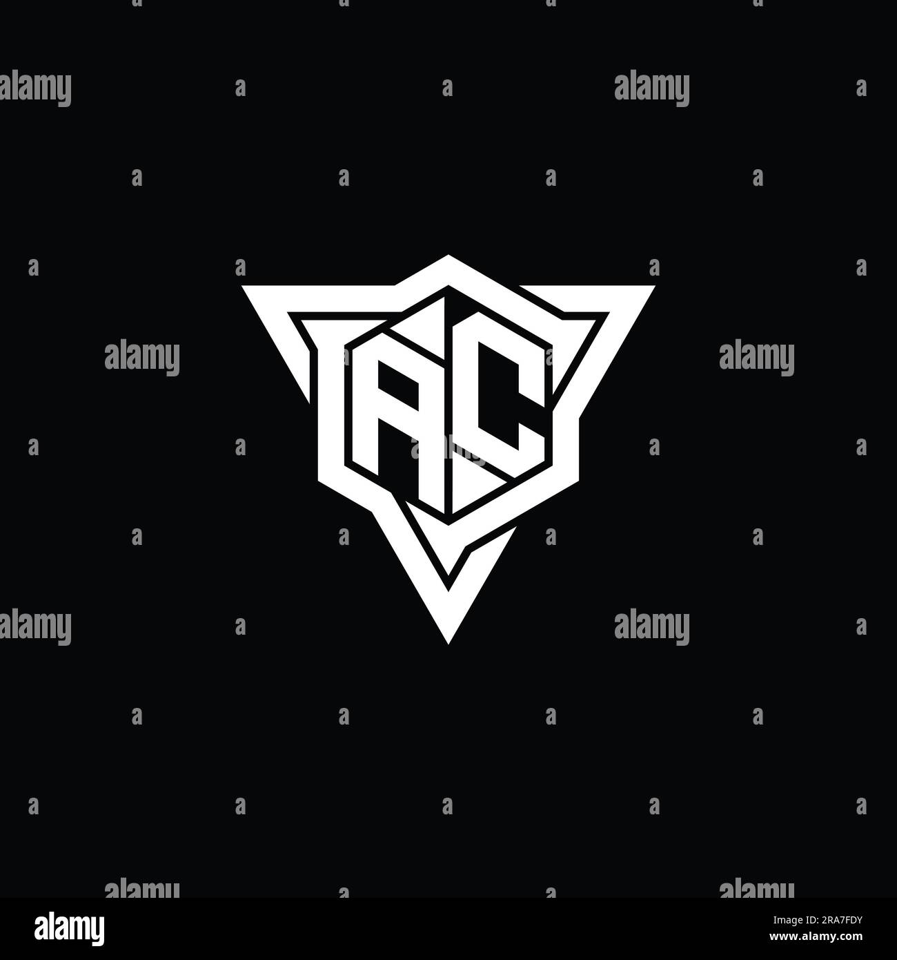 AC Letter Logo monogram hexagon shape with triangle outline sharp slice ...