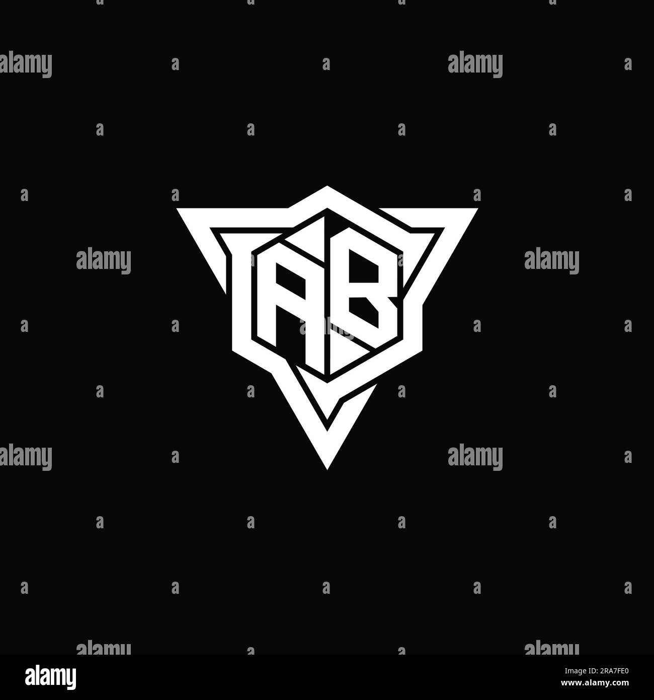 AB Letter Logo monogram hexagon shape with triangle outline sharp slice style design template ...
