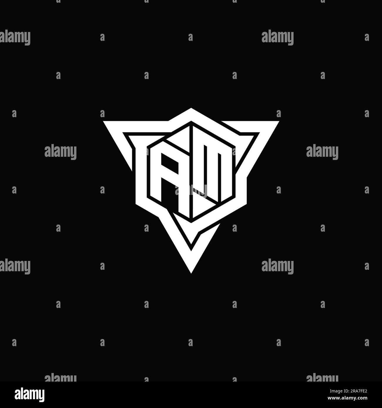 AM Letter Logo monogram hexagon shape with triangle outline sharp slice ...
