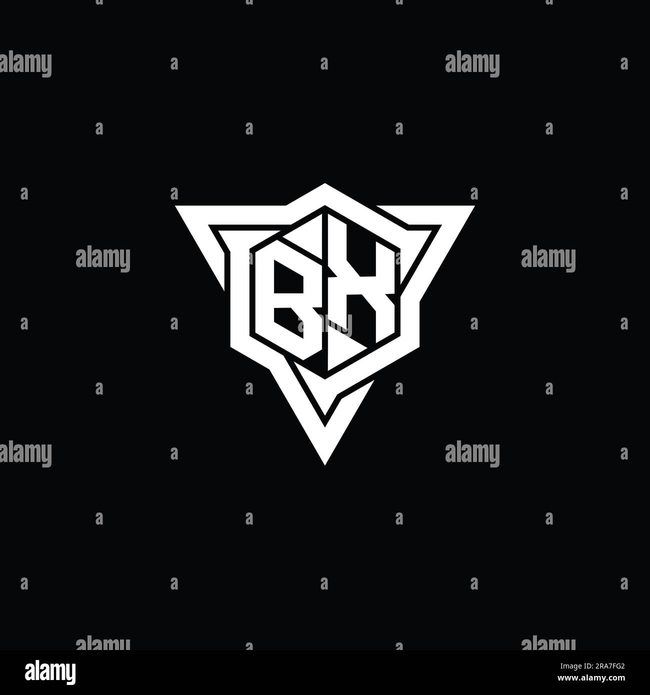 BX Letter Logo monogram hexagon shape with triangle outline sharp slice style design template ...