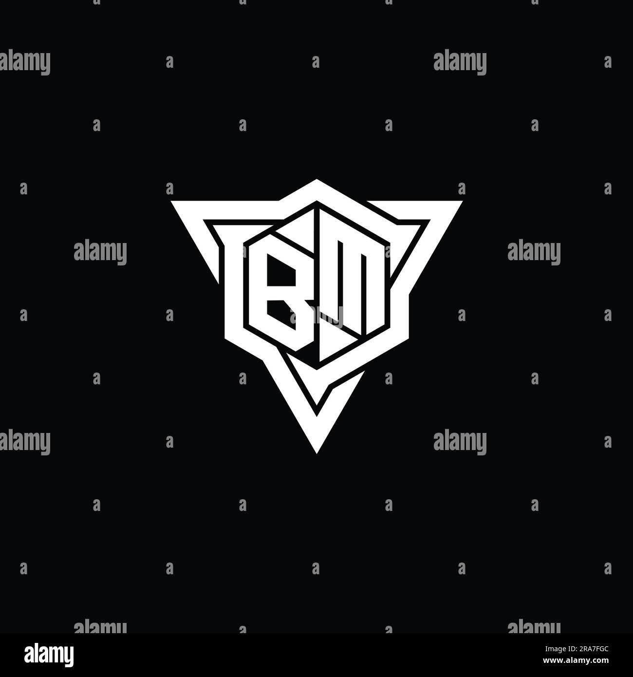 BM Letter Logo monogram hexagon shape with triangle outline sharp slice ...