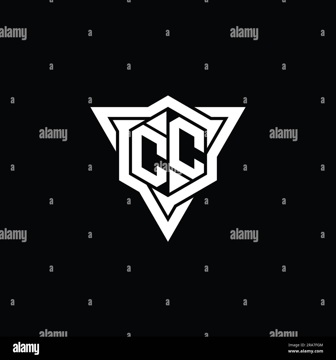 CC Letter Logo monogram hexagon shape with triangle outline sharp slice ...