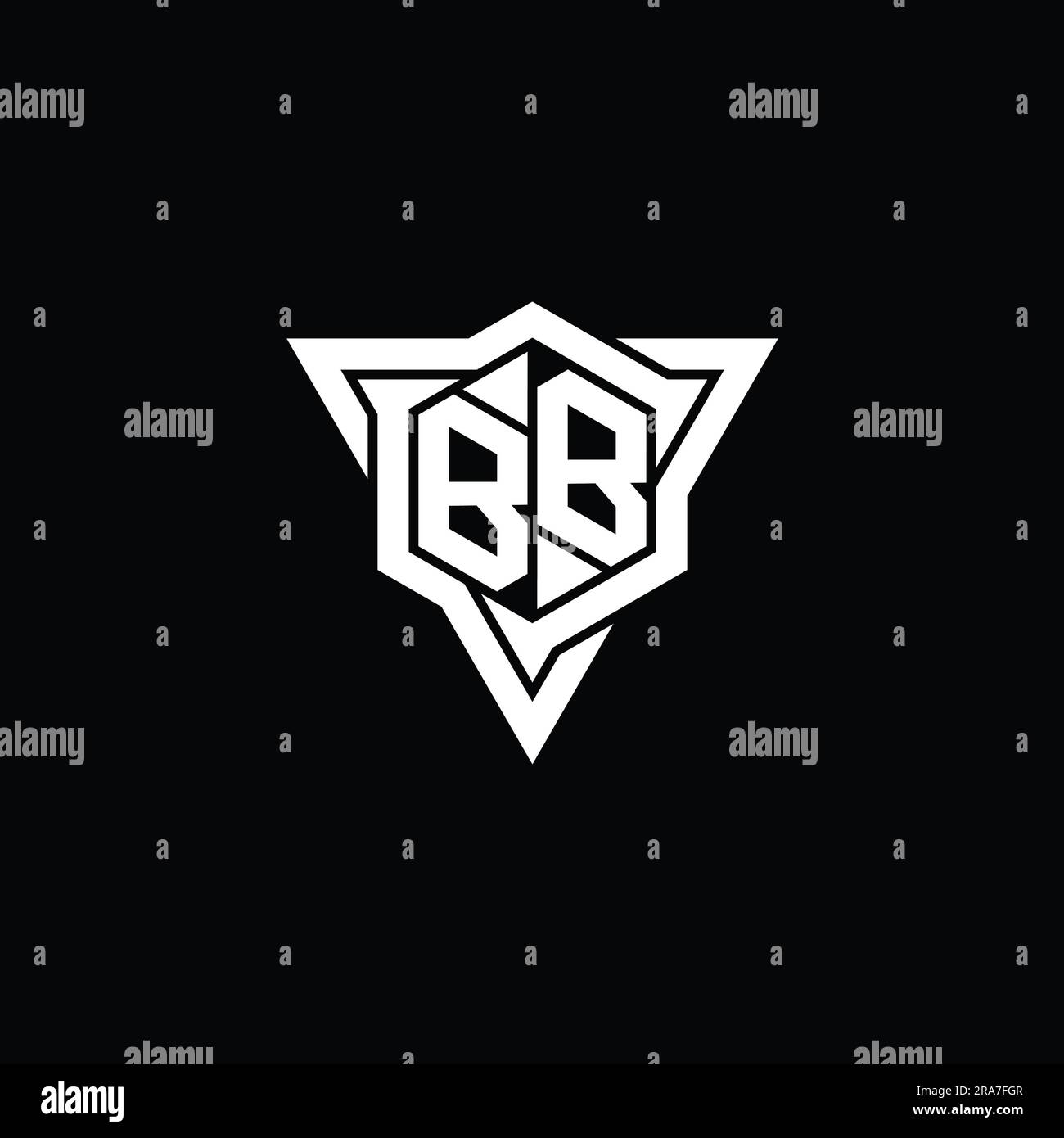 BB Letter Logo monogram hexagon shape with triangle outline sharp slice style design template ...