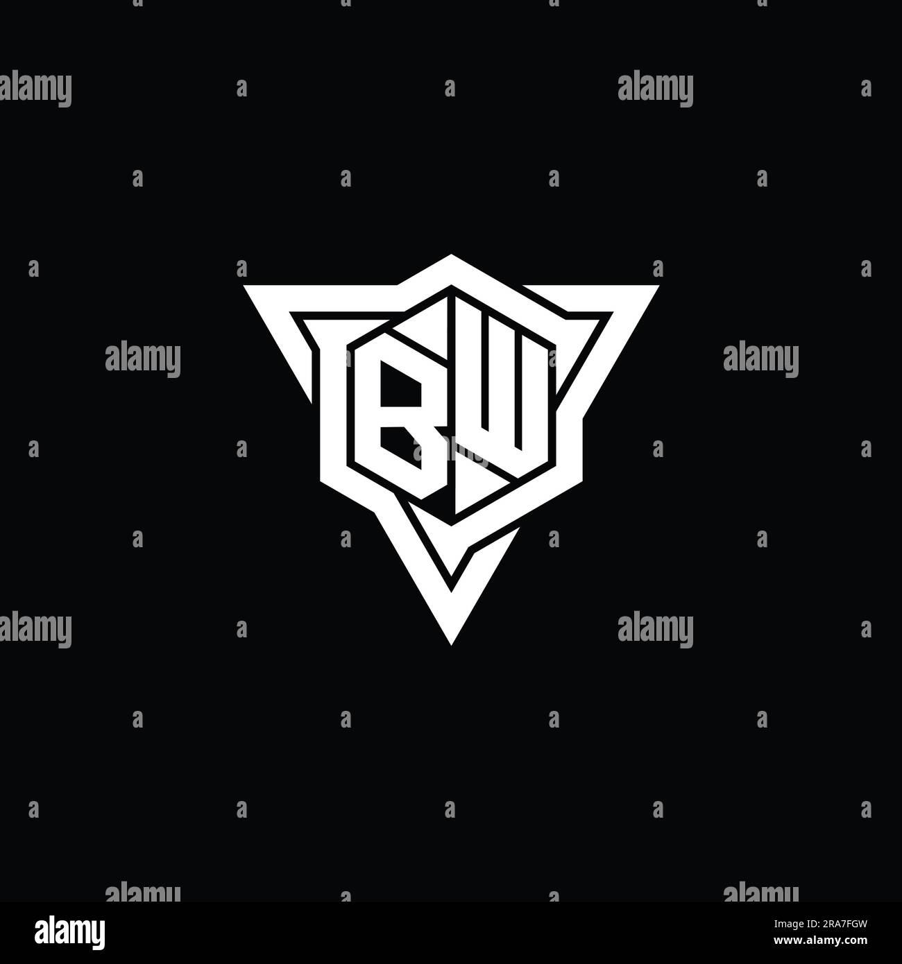 BW Letter Logo monogram hexagon shape with triangle outline sharp slice style design template ...