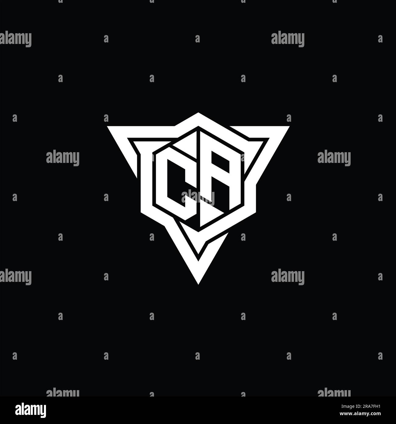 CA Letter Logo monogram hexagon shape with triangle outline sharp slice style design template ...
