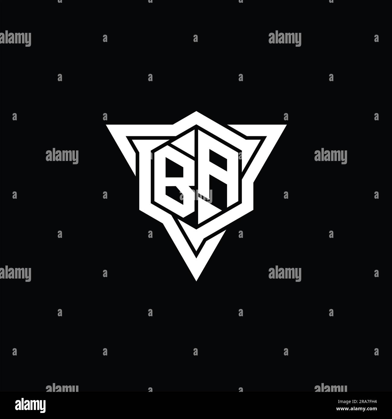 BA Letter Logo monogram hexagon shape with triangle outline sharp slice style design template ...