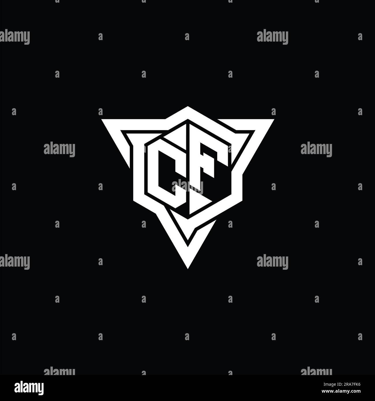 CF Letter Logo monogram hexagon shape with triangle outline sharp slice style design template ...