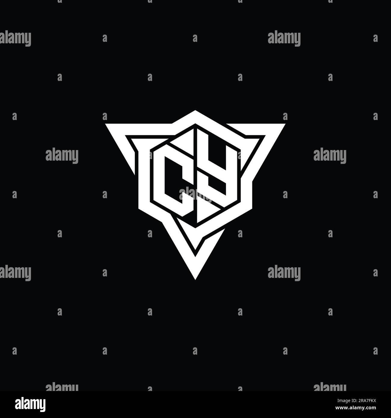 CY Letter Logo monogram hexagon shape with triangle outline sharp slice ...