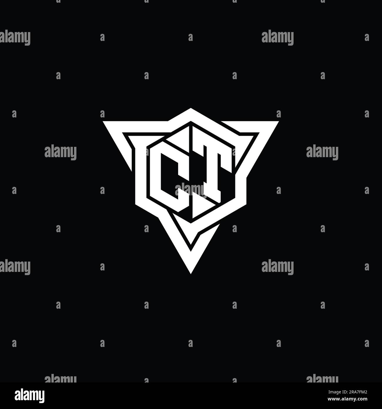 CT Letter Logo monogram hexagon shape with triangle outline sharp slice ...
