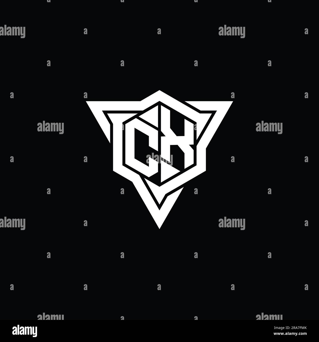 Cx Letter Logo Monogram Hexagon Shape With Triangle Outline Sharp Slice Style Design Template