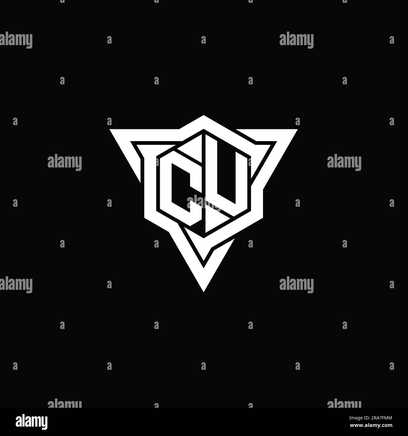 CU Letter Logo monogram hexagon shape with triangle outline sharp slice style design template ...