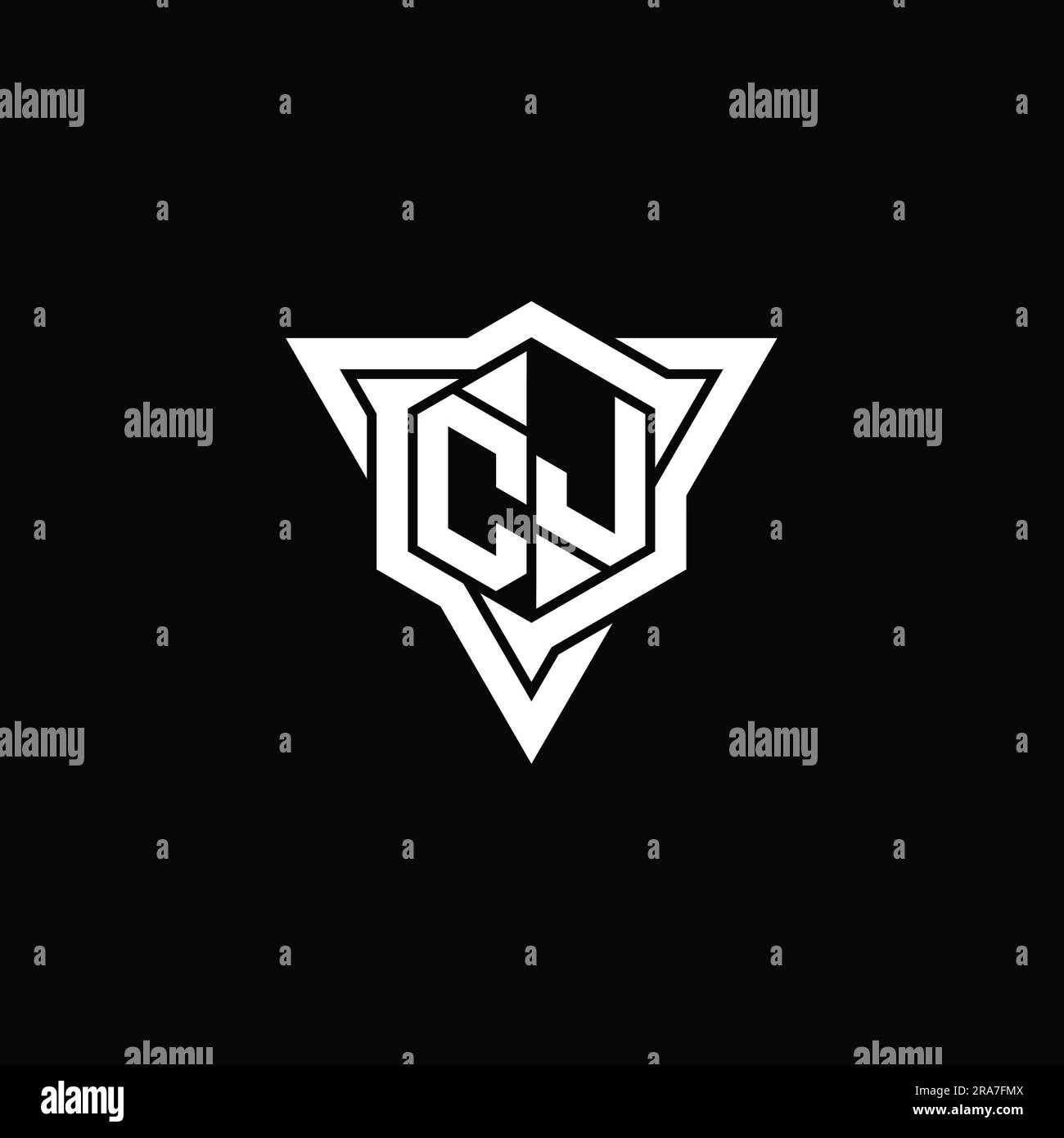 CJ Letter Logo monogram hexagon shape with triangle outline sharp slice style design template ...