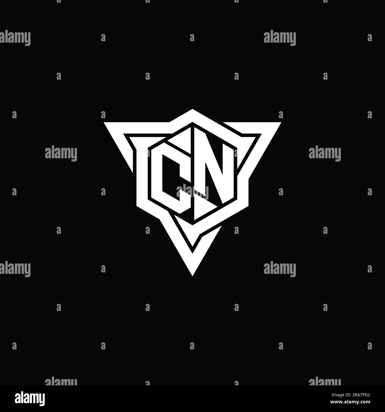 CN Letter Logo monogram hexagon shape with triangle outline sharp slice style design template ...