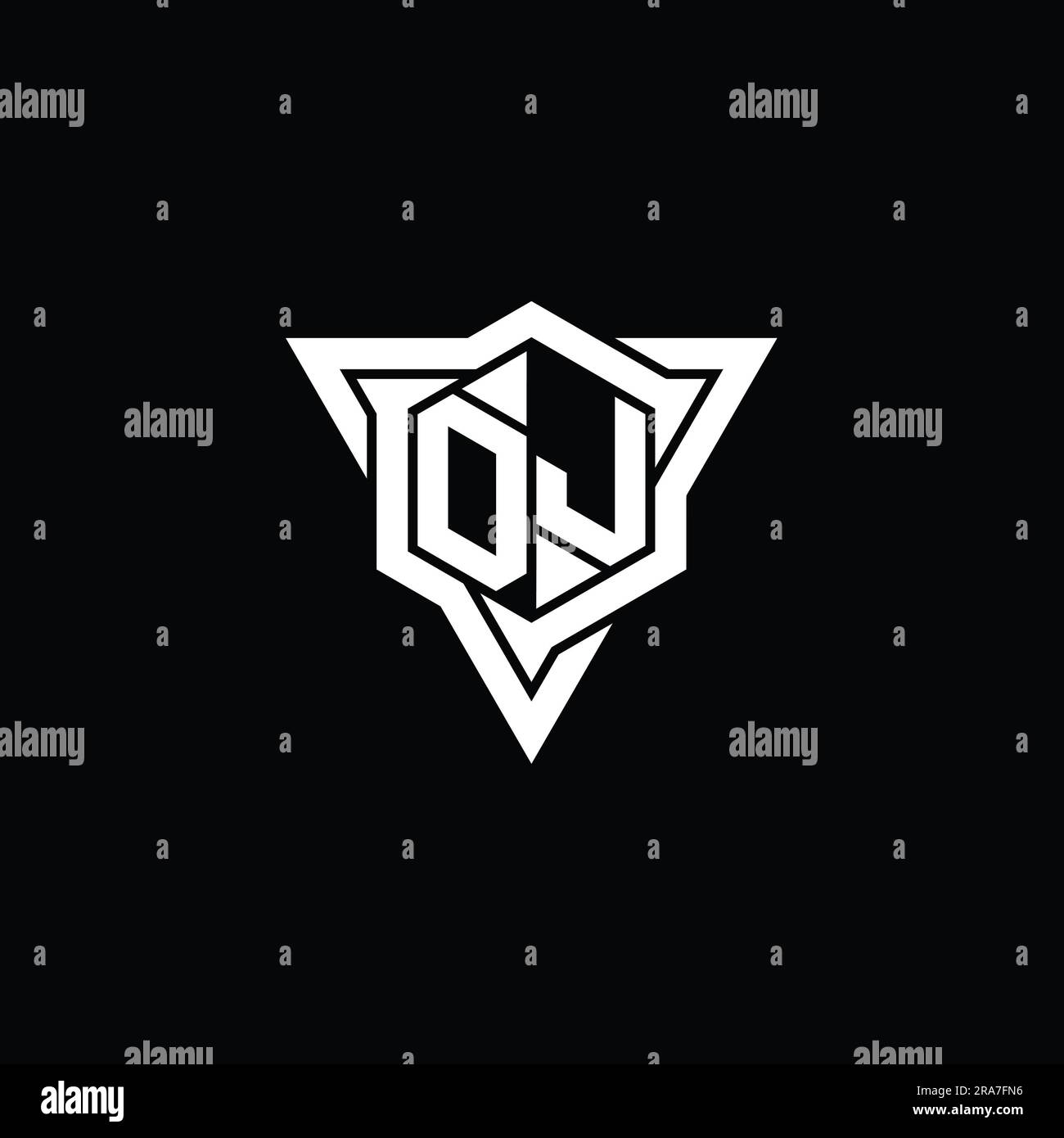 DJ Letter Logo monogram hexagon shape with triangle outline sharp slice ...