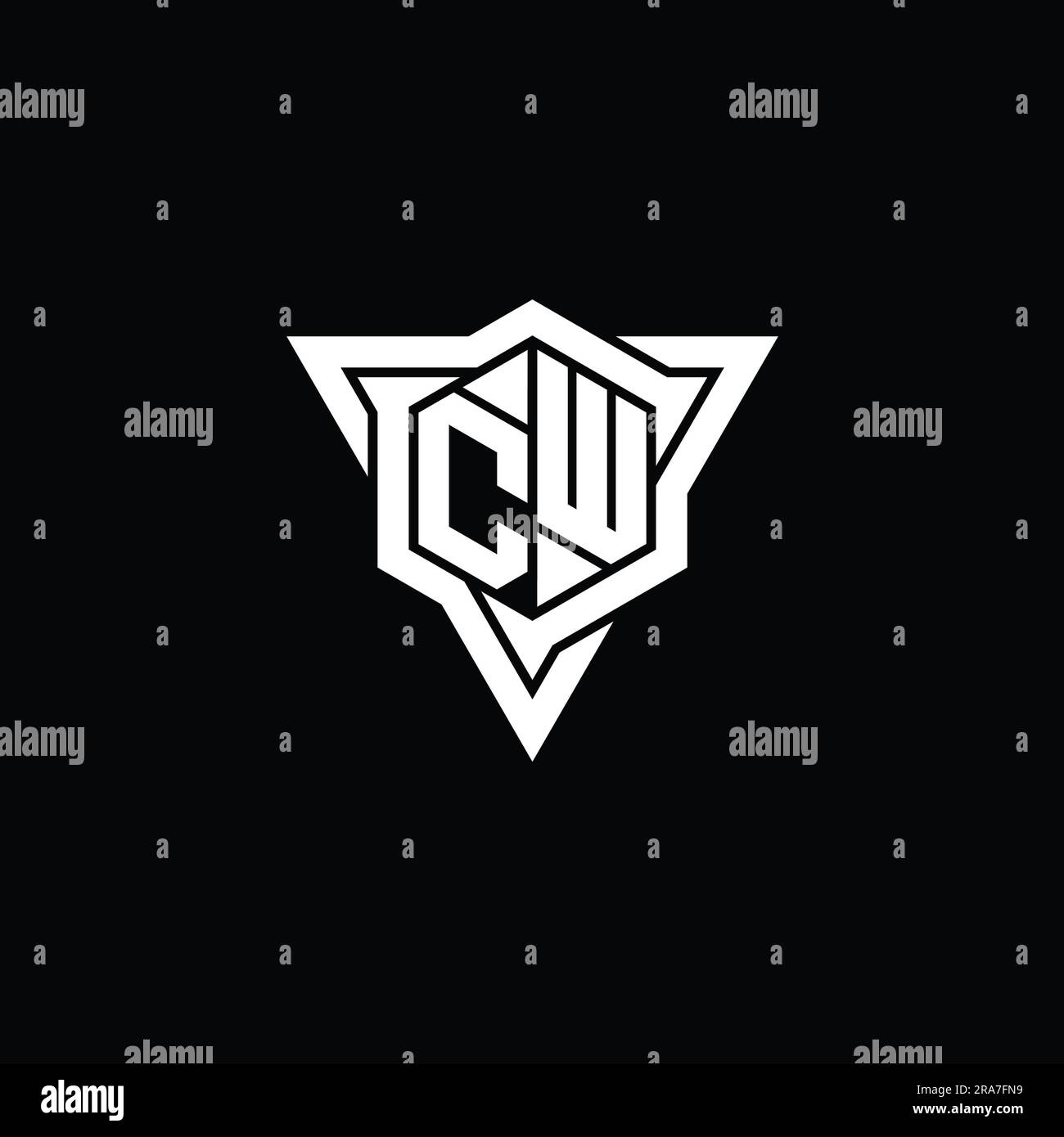 CW Letter Logo monogram hexagon shape with triangle outline sharp slice ...
