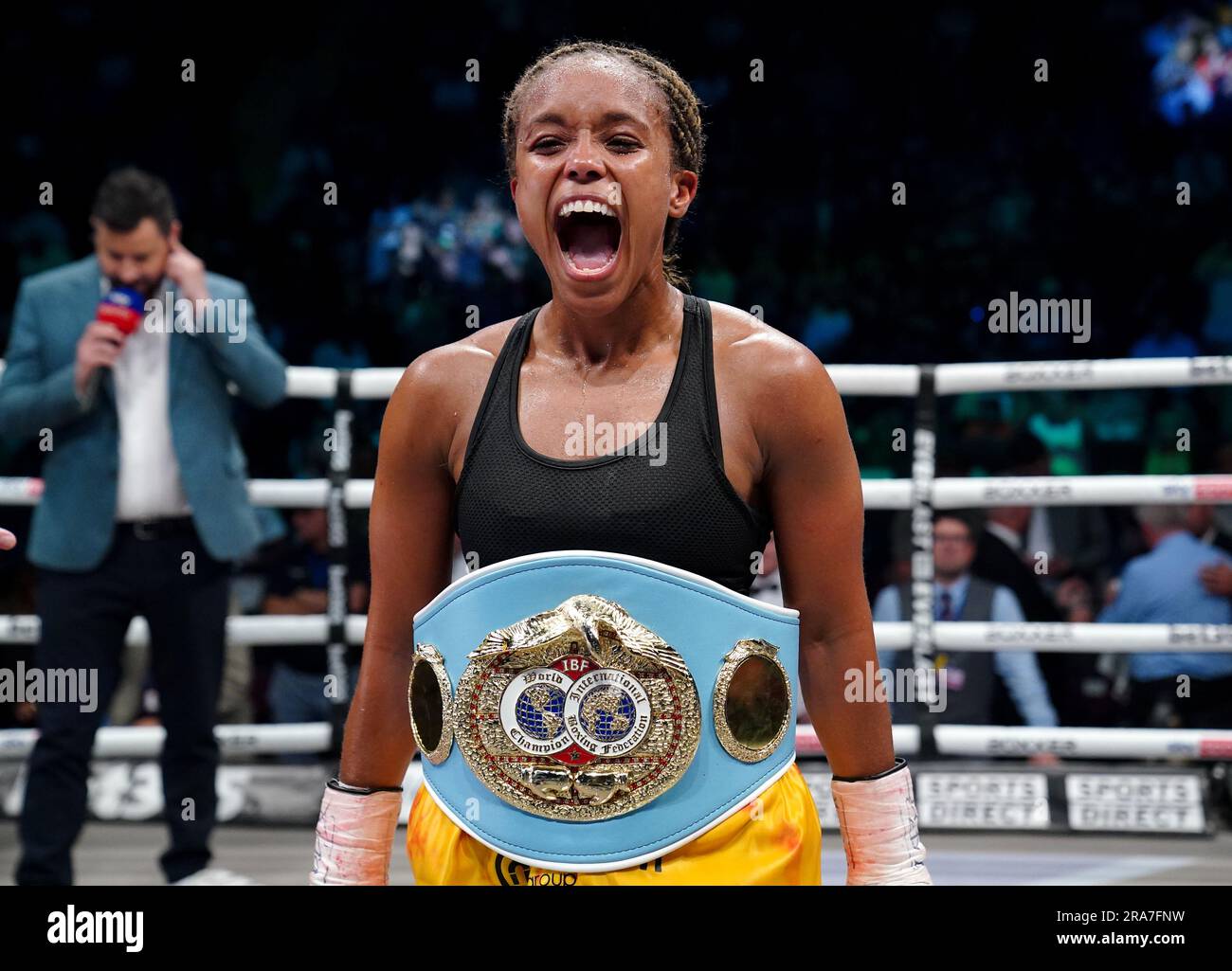 Natasha Jonas celebrates victory against Kandi Wyatt after their IBF ...