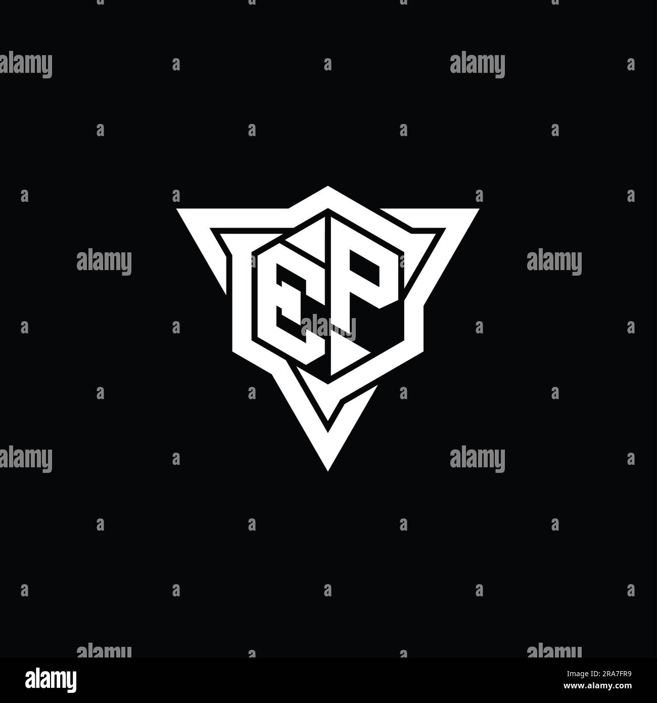 Ep Letter Logo Monogram Hexagon Shape With Triangle Outline Sharp Slice Style Design Template