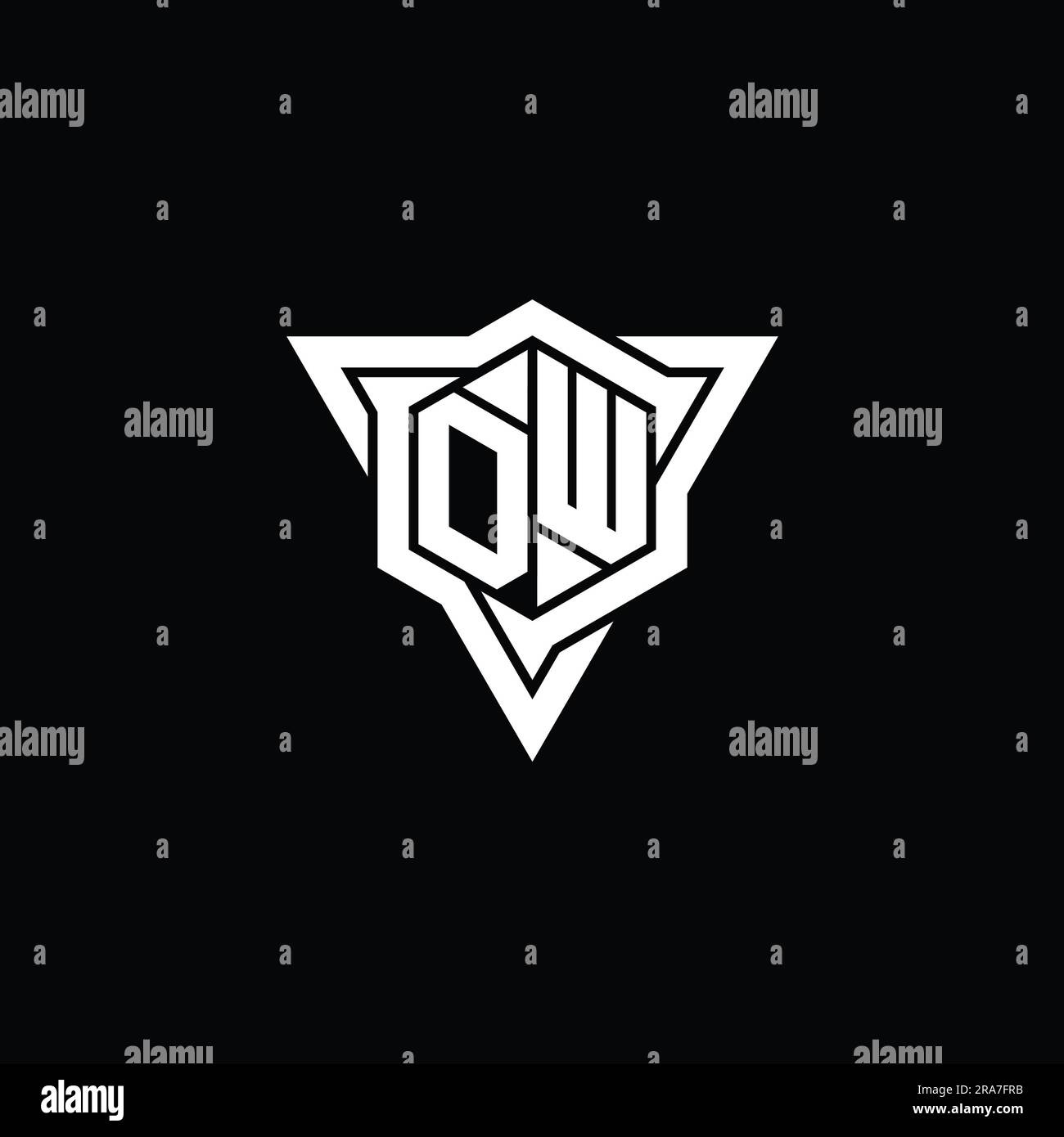 DW Letter Logo monogram hexagon shape with triangle outline sharp slice style design template ...