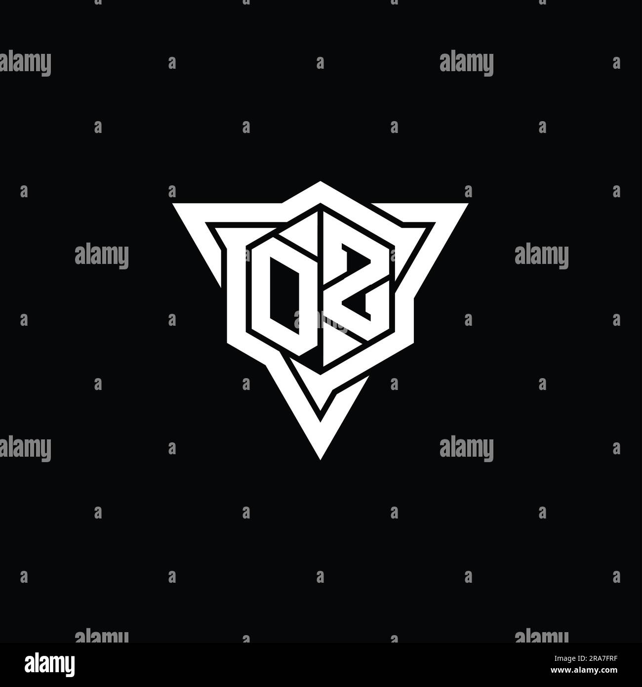 DZ Letter Logo monogram hexagon shape with triangle outline sharp slice style design template ...