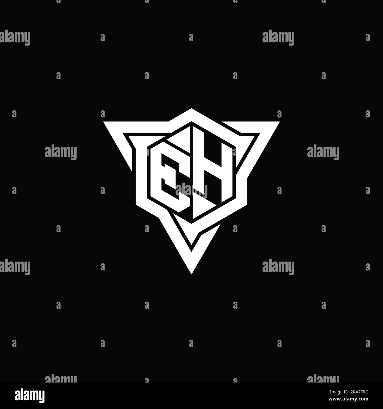 EH Letter Logo monogram hexagon shape with triangle outline sharp slice ...