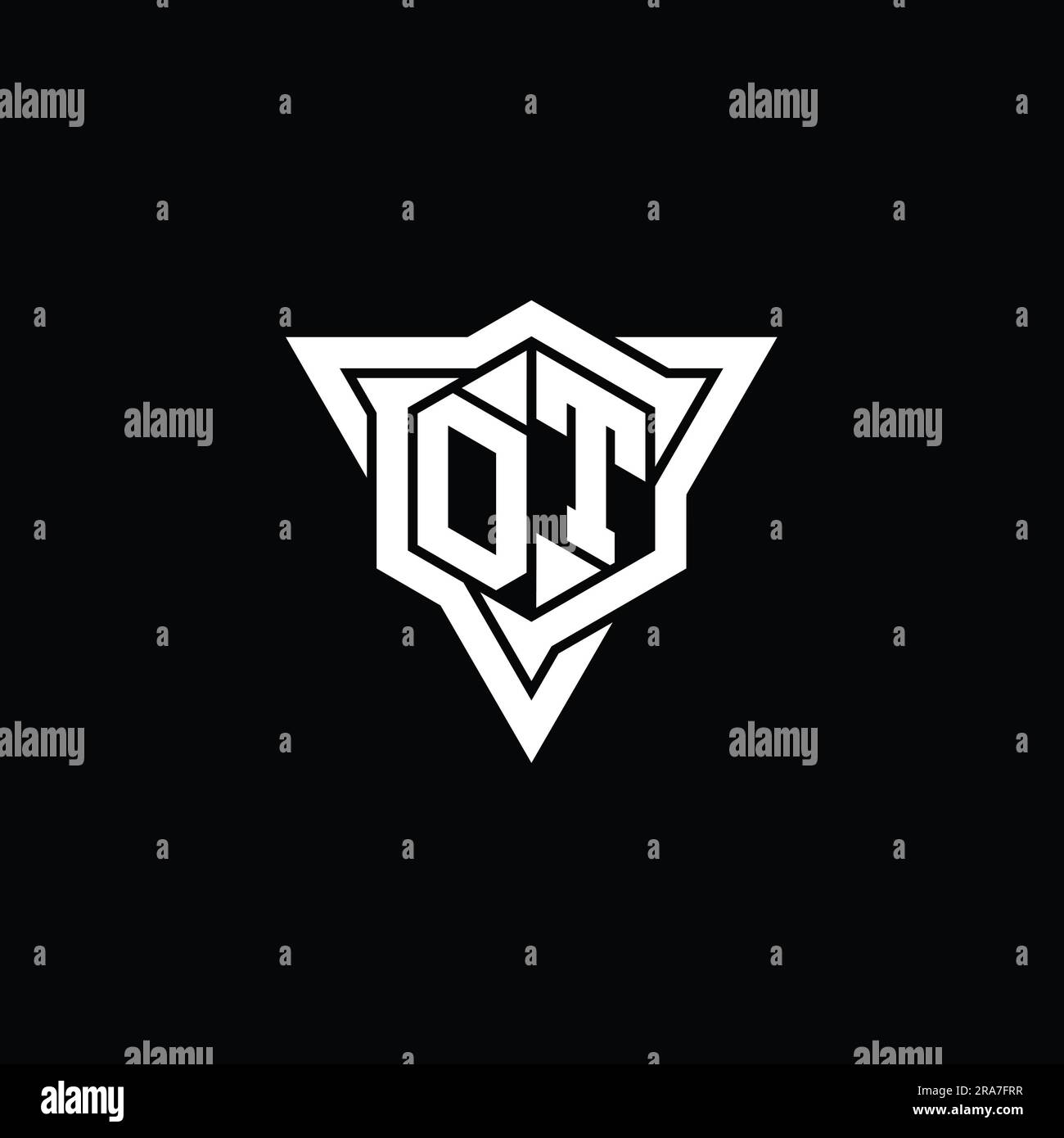 DT Letter Logo monogram hexagon shape with triangle outline sharp slice ...