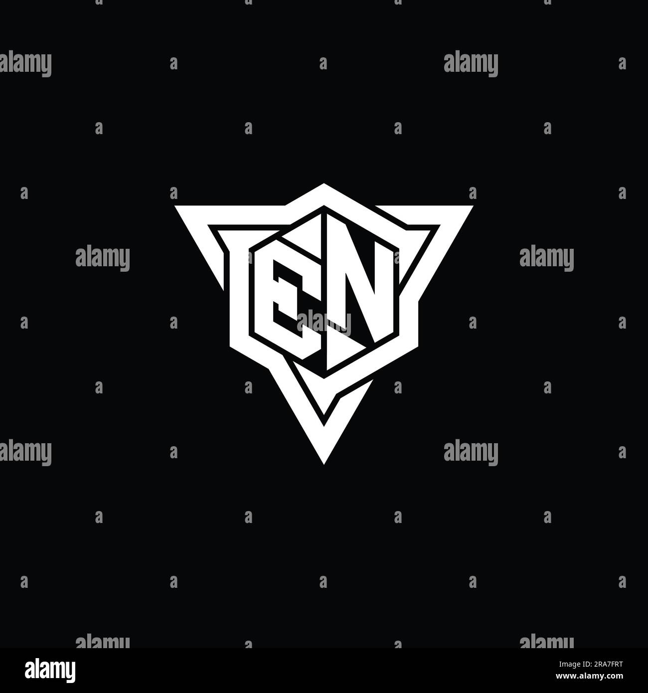 EN Letter Logo monogram hexagon shape with triangle outline sharp slice style design template ...