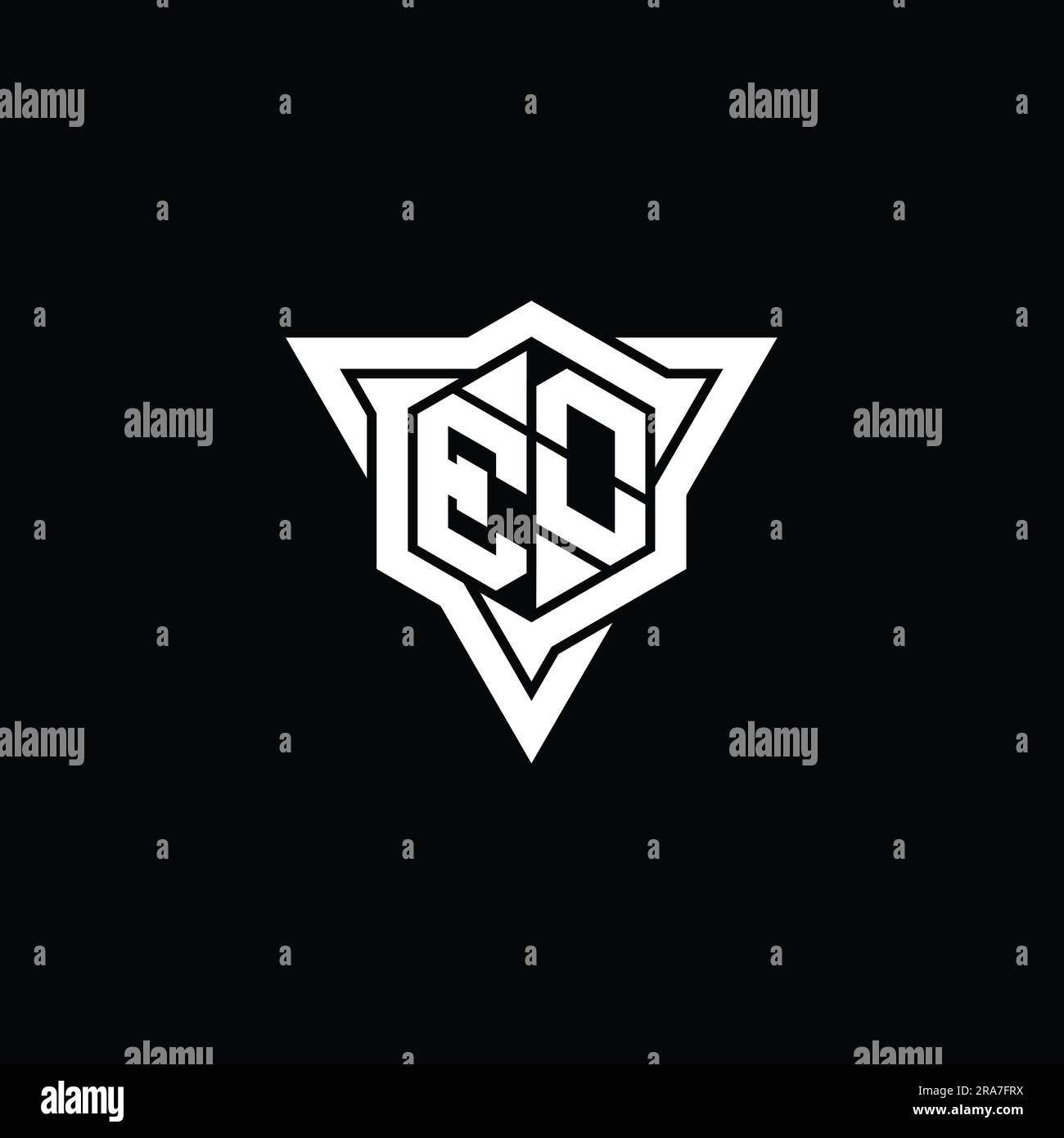 EO Letter Logo monogram hexagon shape with triangle outline sharp slice style design template ...