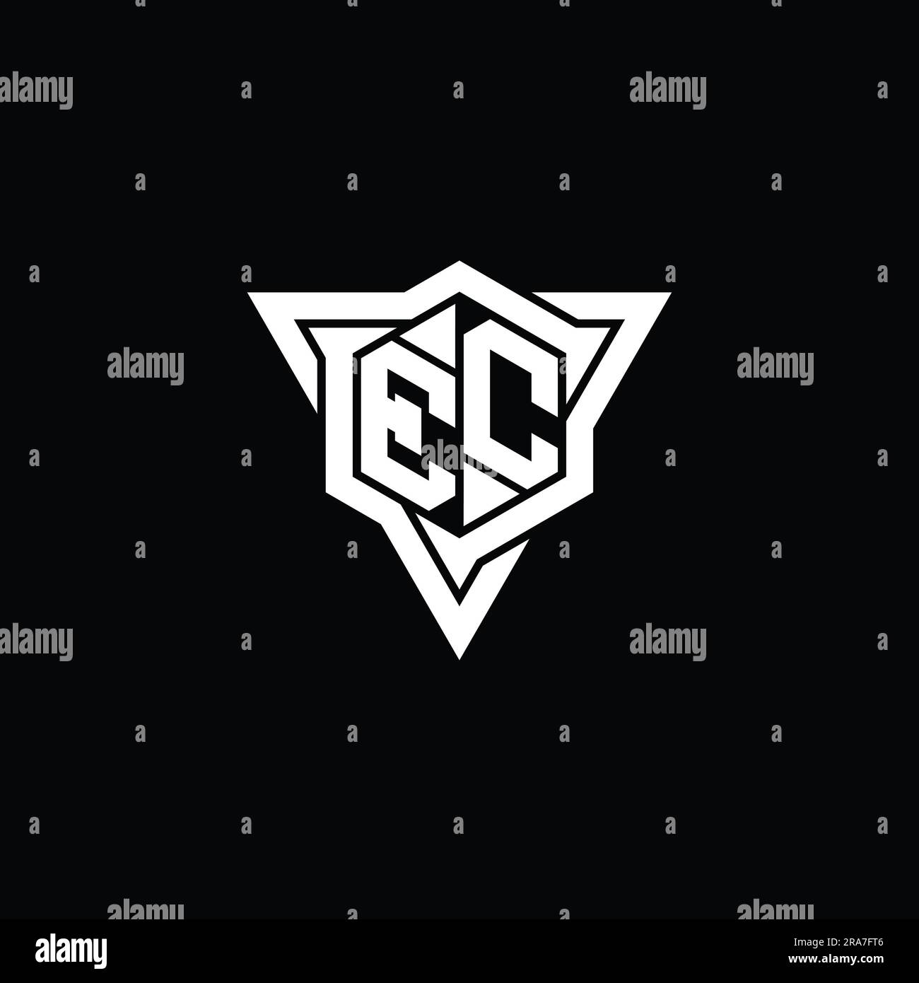 EC Letter Logo monogram hexagon shape with triangle outline sharp slice style design template ...