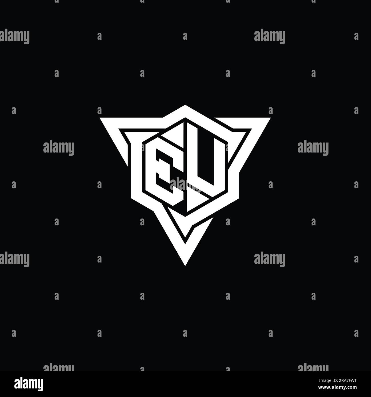 Eu Letter Logo Monogram Hexagon Shape With Triangle Outline Sharp Slice Style Design Template