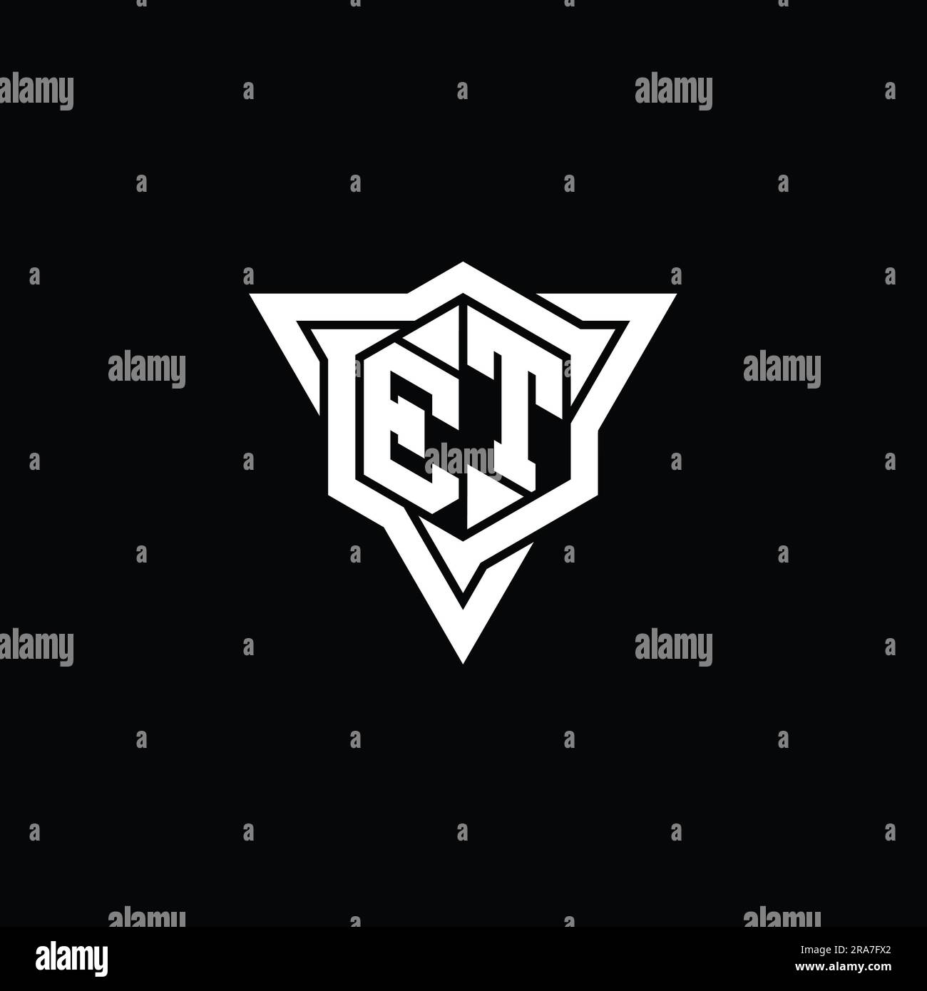 ET Letter Logo monogram hexagon shape with triangle outline sharp slice style design template ...
