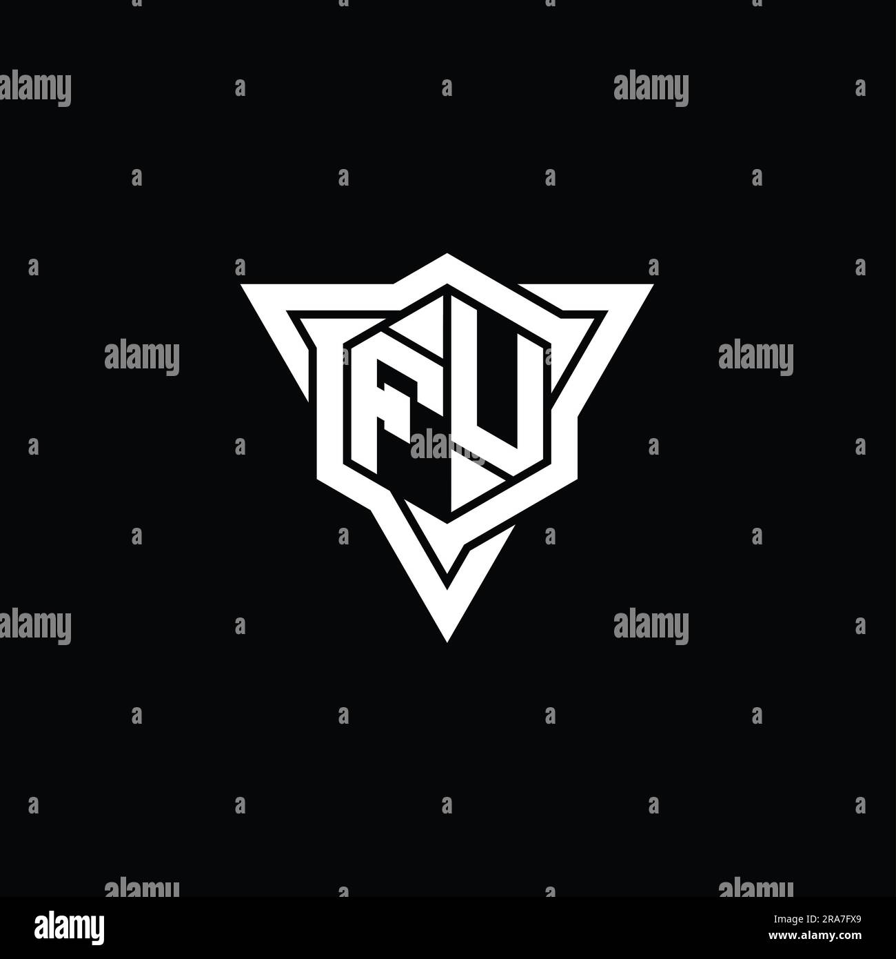 FU Letter Logo monogram hexagon shape with triangle outline sharp slice style design template ...