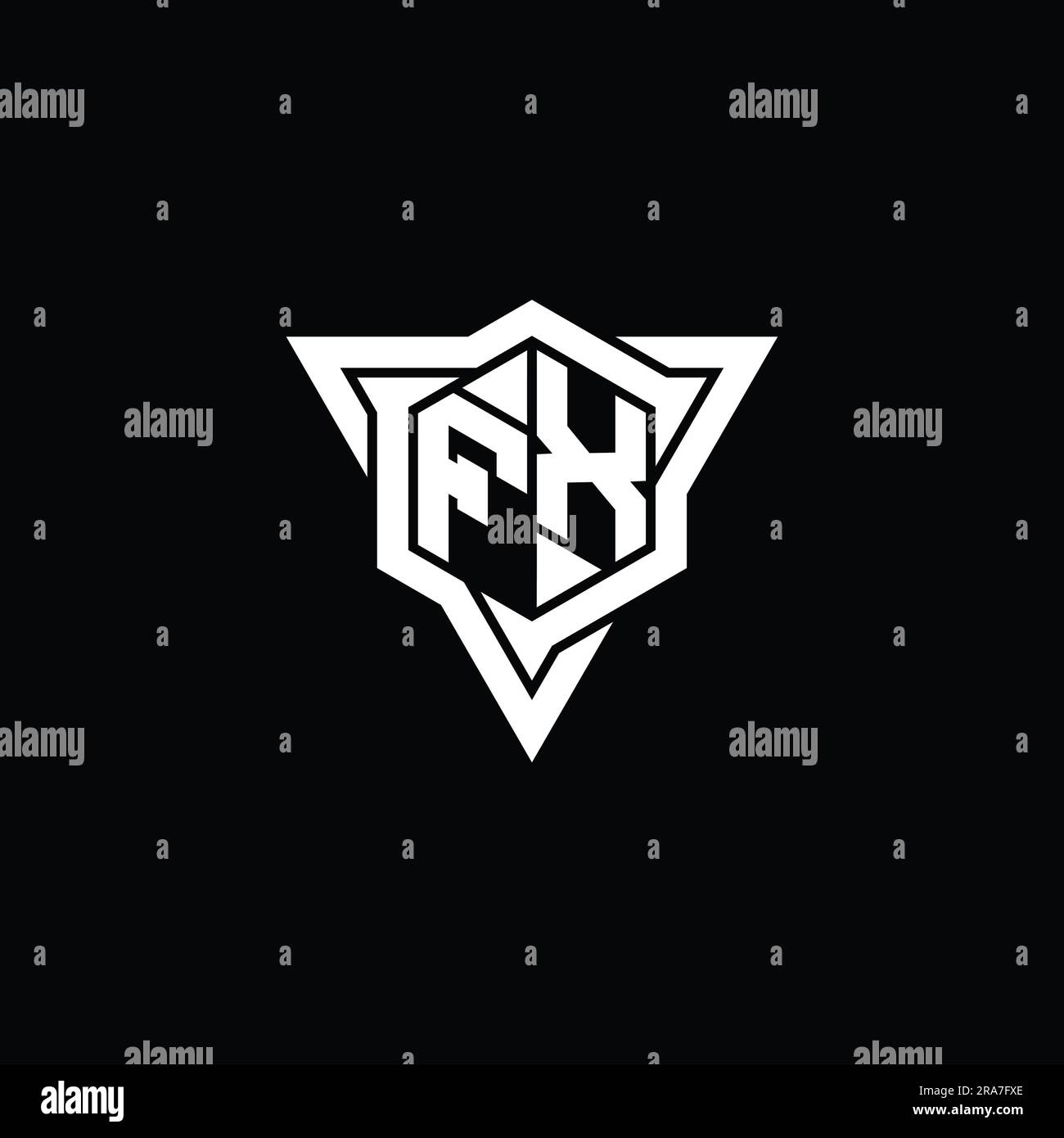 FX Letter Logo monogram hexagon shape with triangle outline sharp slice style design template ...
