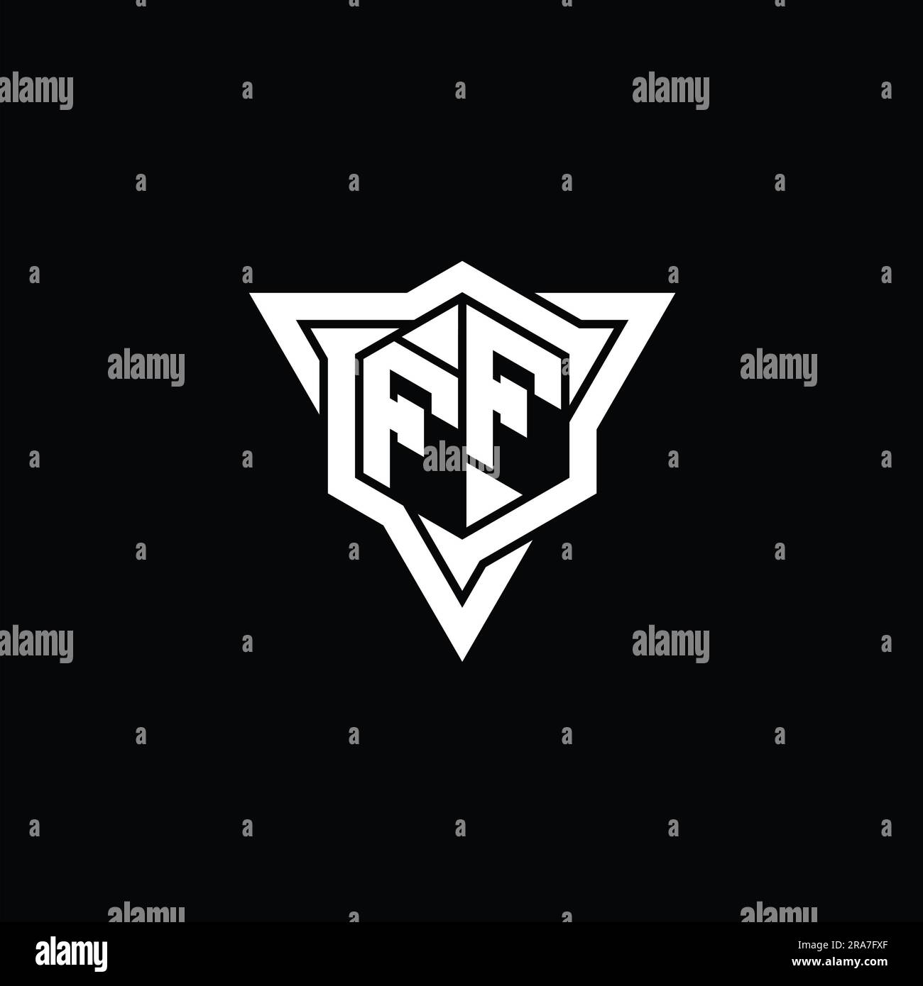 FF Letter Logo monogram hexagon shape with triangle outline sharp slice ...