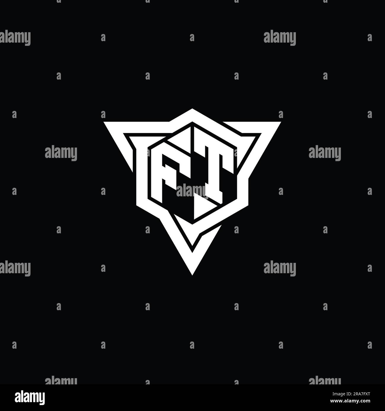 FT Letter Logo monogram hexagon shape with triangle outline sharp slice style design template ...