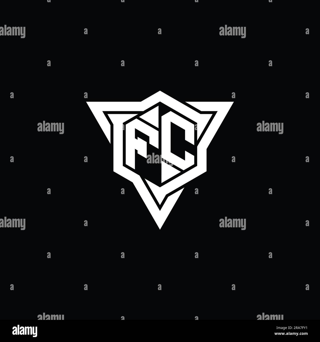 FC Letter Logo monogram hexagon shape with triangle outline sharp slice style design template ...