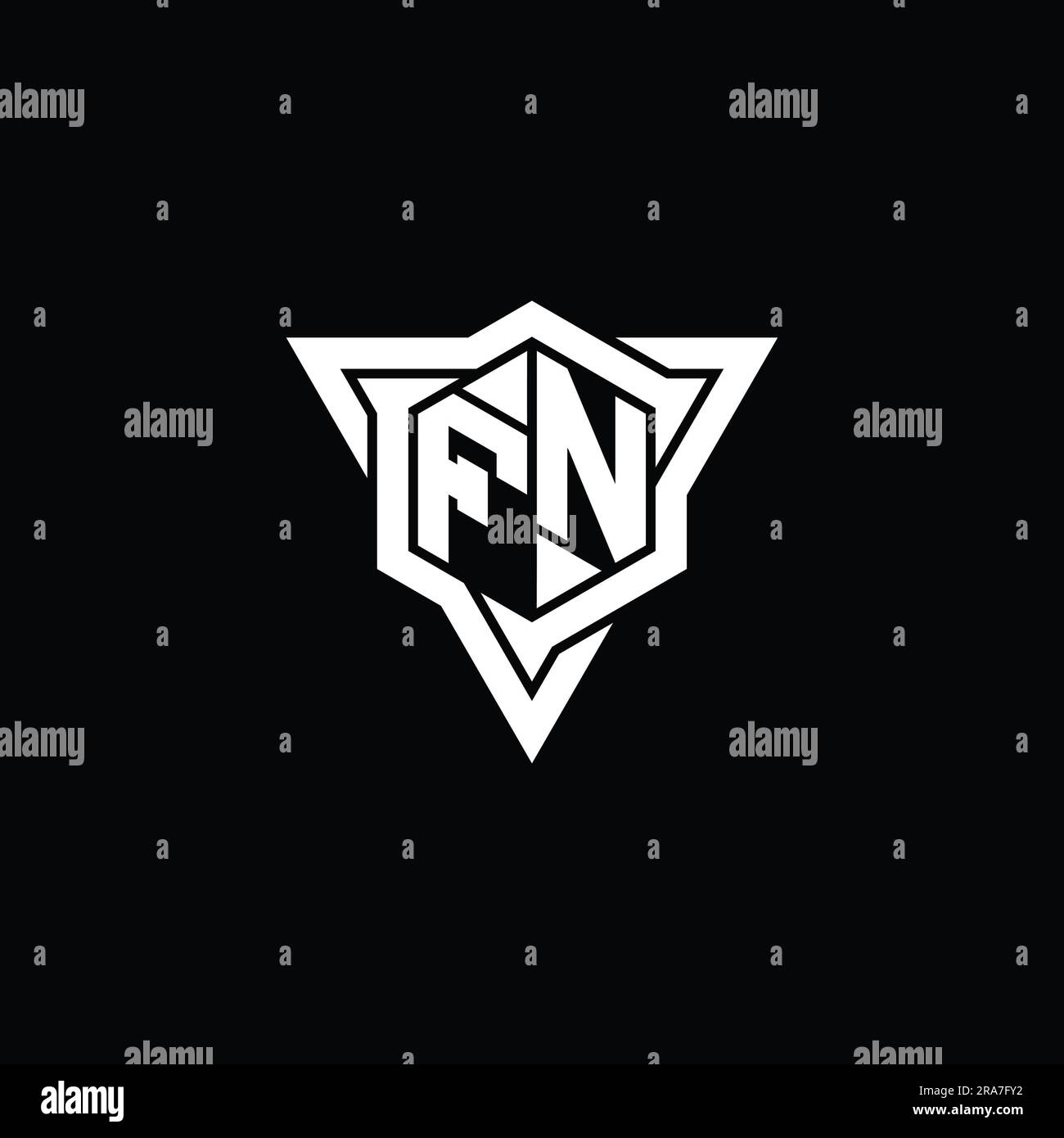 FN Letter Logo monogram hexagon shape with triangle outline sharp slice style design template ...