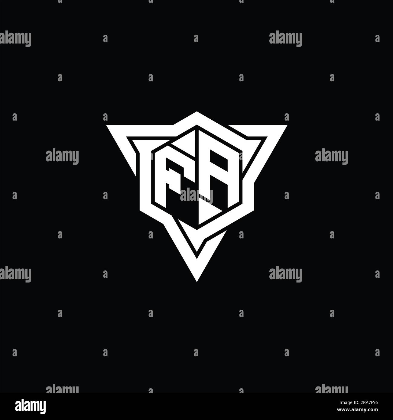 FA Letter Logo monogram hexagon shape with triangle outline sharp slice style design template ...