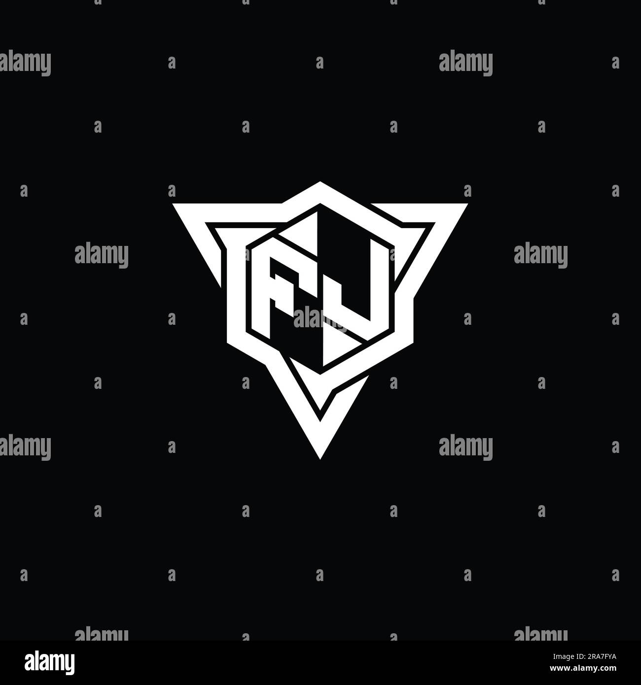 FJ Letter Logo monogram hexagon shape with triangle outline sharp slice style design template ...