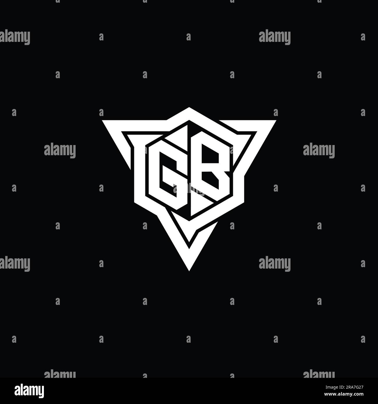 GB Letter Logo monogram hexagon shape with triangle outline sharp slice ...