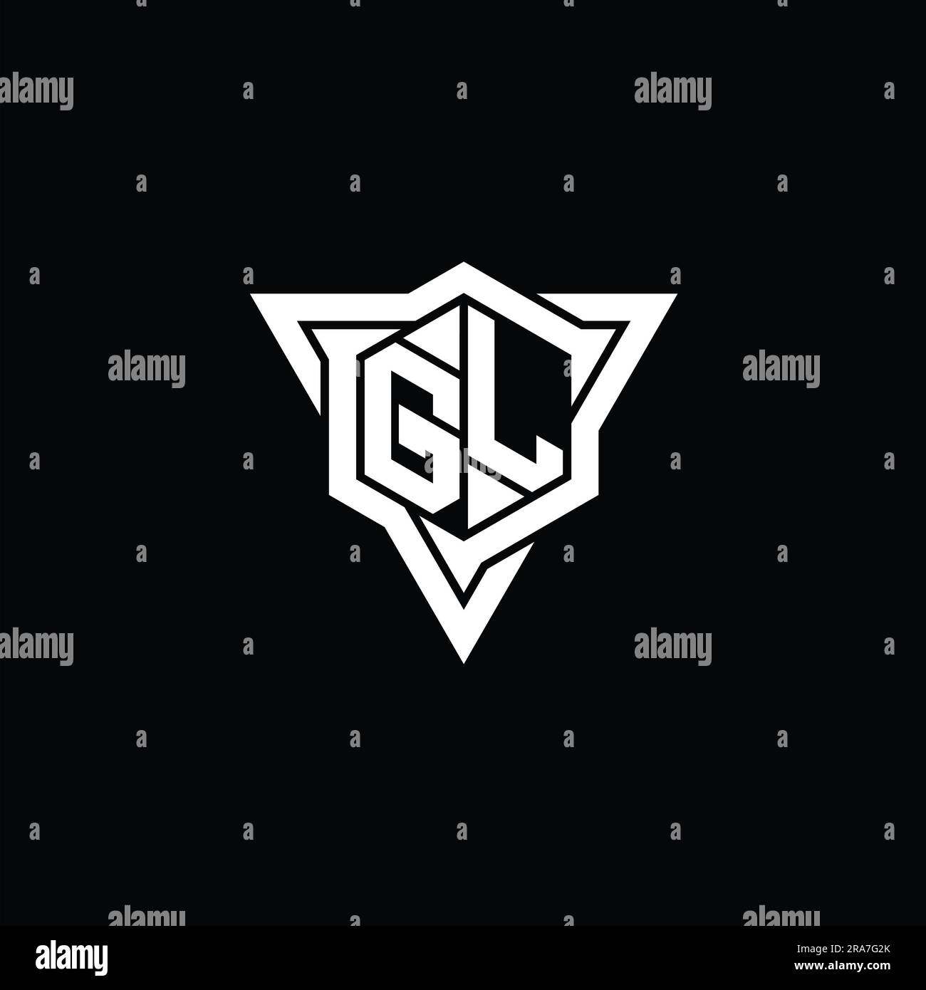 Gl Letter Logo Monogram Hexagon Shape With Triangle Outline Sharp Slice Style Design Template