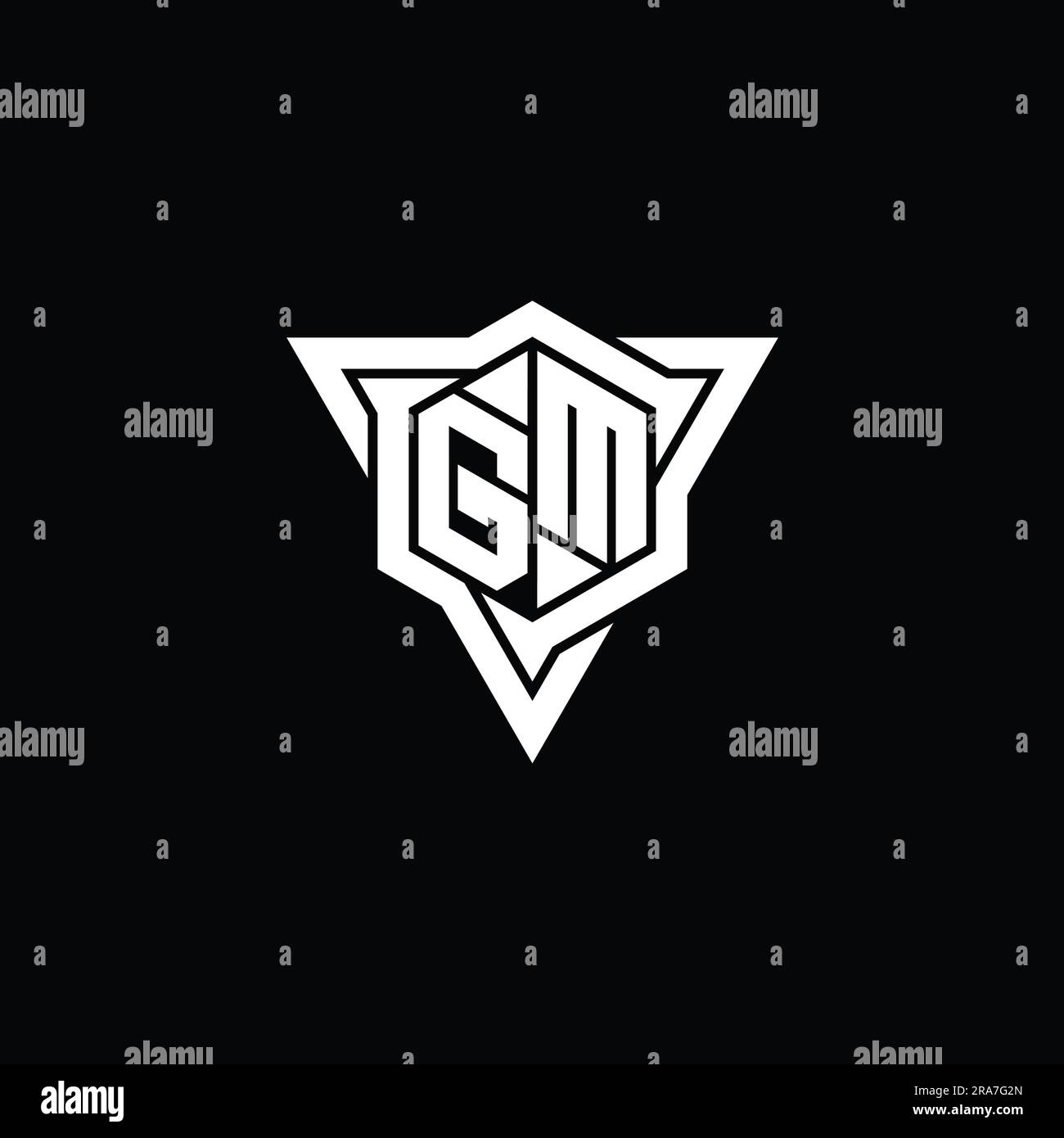 Gm Letter Logo Monogram Hexagon Shape With Triangle Outline Sharp Slice Style Design Template