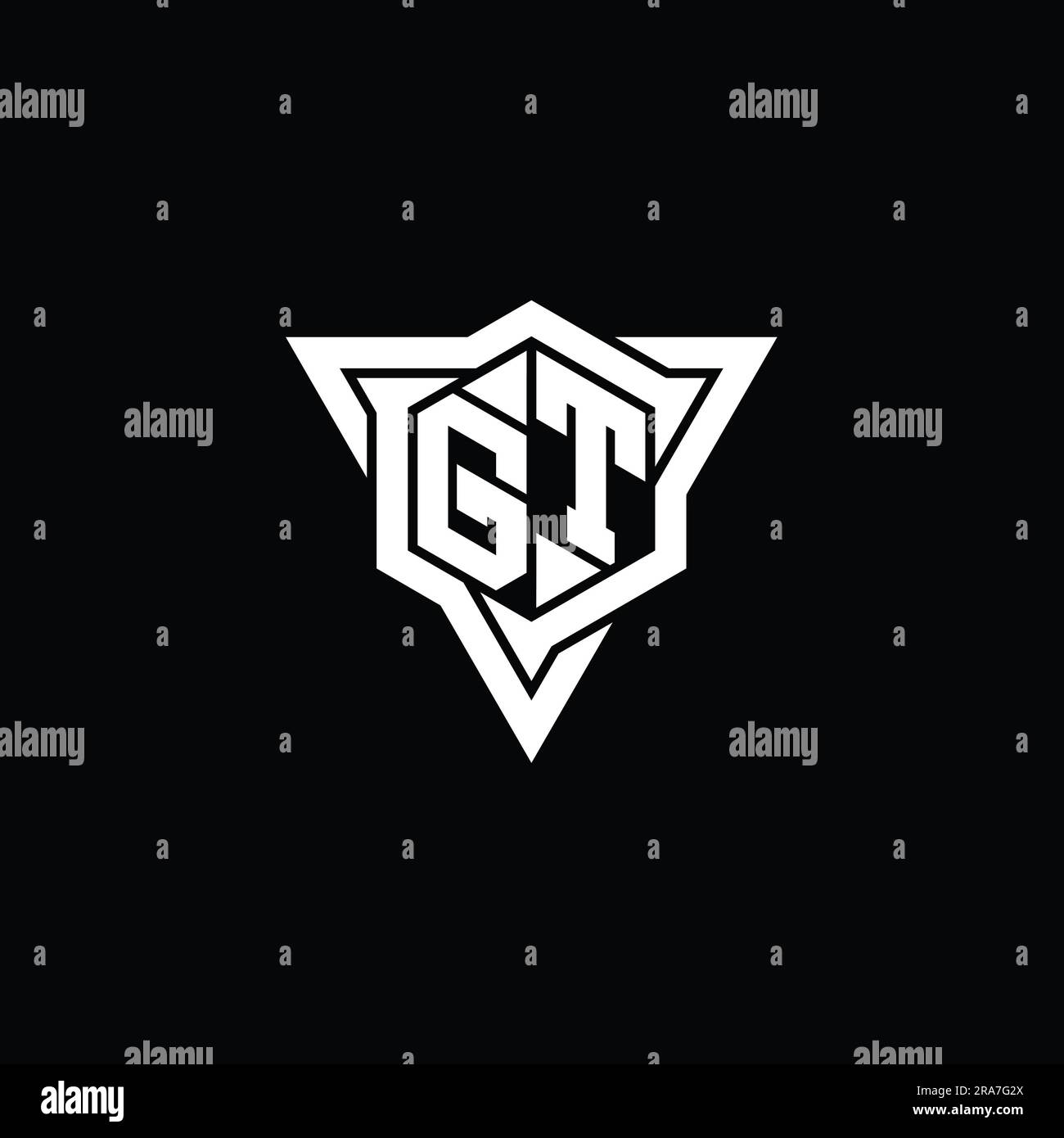 GT Letter Logo monogram hexagon shape with triangle outline sharp slice ...