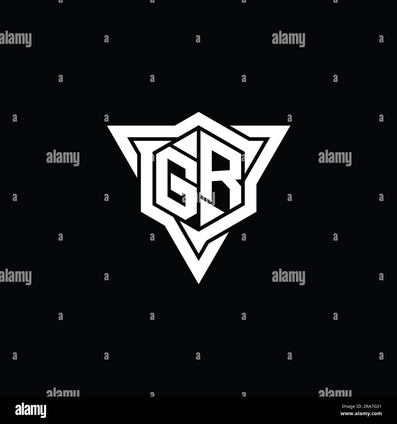 GR Letter Logo monogram hexagon shape with triangle outline sharp slice ...