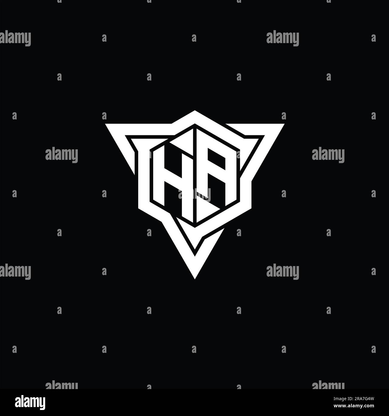 HA Letter Logo monogram hexagon shape with triangle outline sharp slice style design template ...