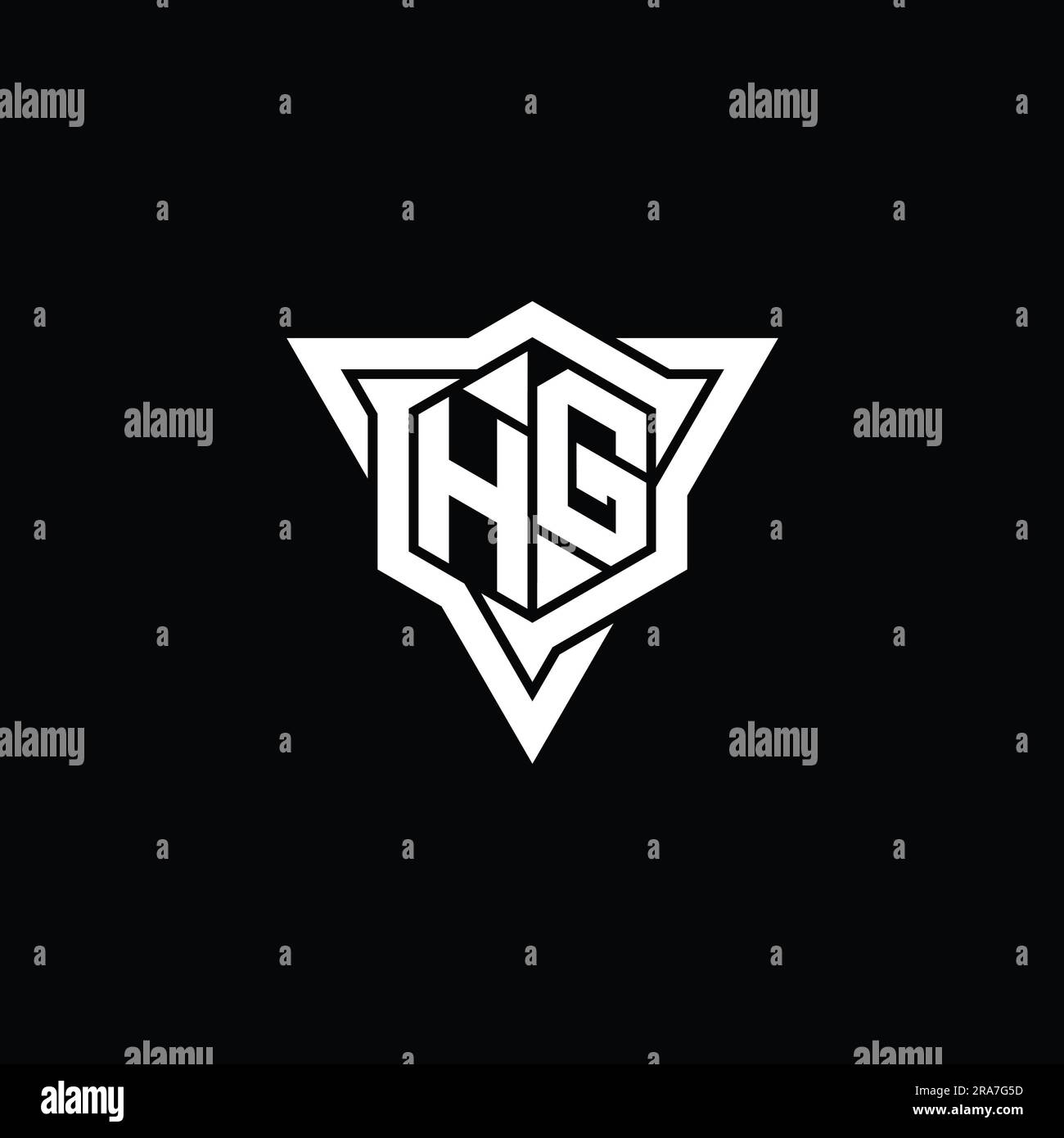 Hg Letter Logo Monogram Hexagon Shape With Triangle Outline Sharp Slice Style Design Template