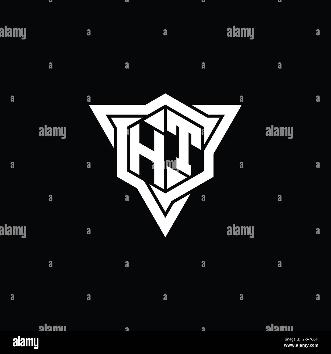 HT Letter Logo monogram hexagon shape with triangle outline sharp slice style design template ...