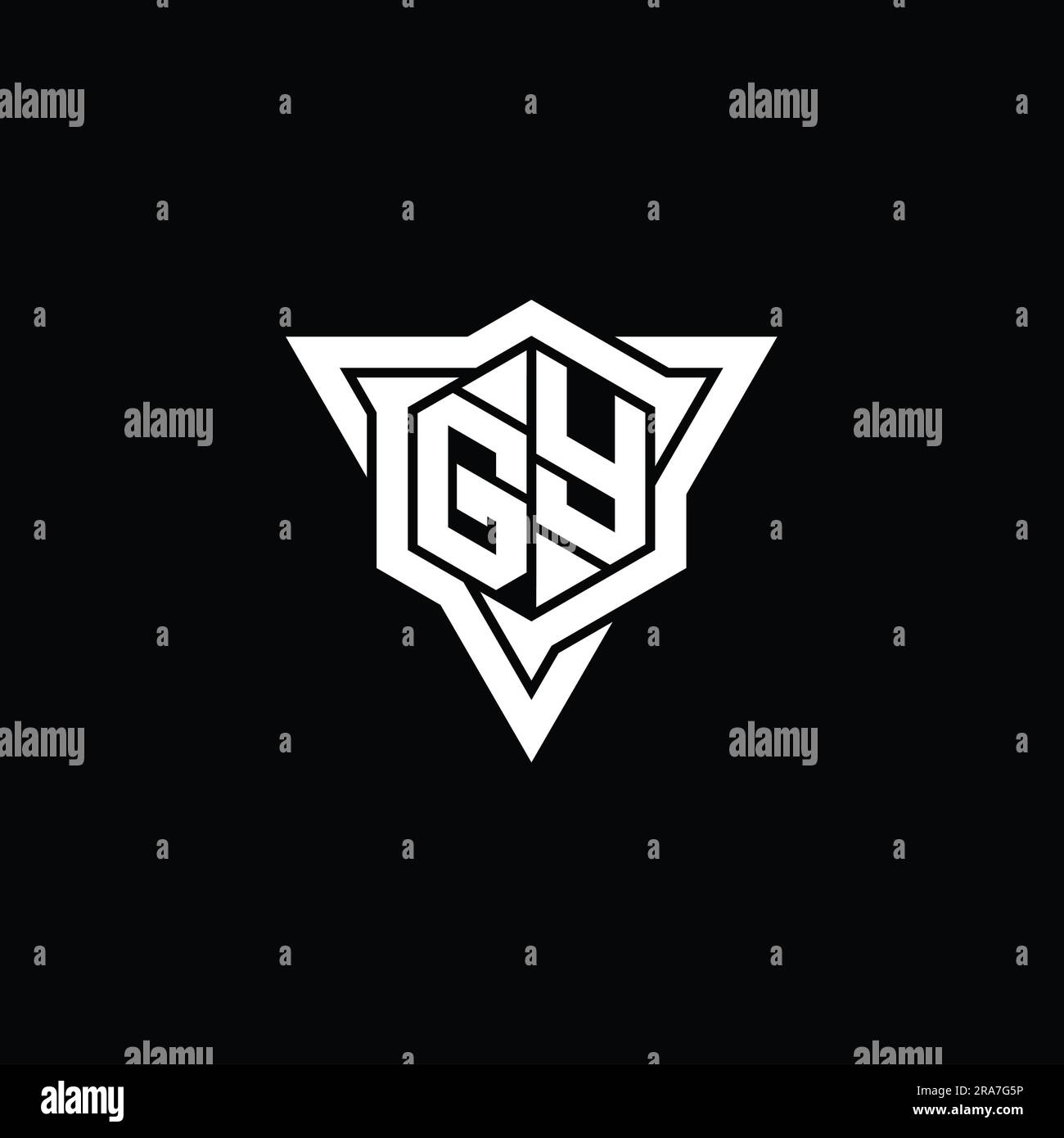 GY Letter Logo monogram hexagon shape with triangle outline sharp slice style design template ...